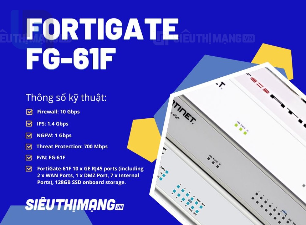 FG-61F - Tường lửa Fortinet Firewall FORTIGATE-61F HARDWARE chính hãng